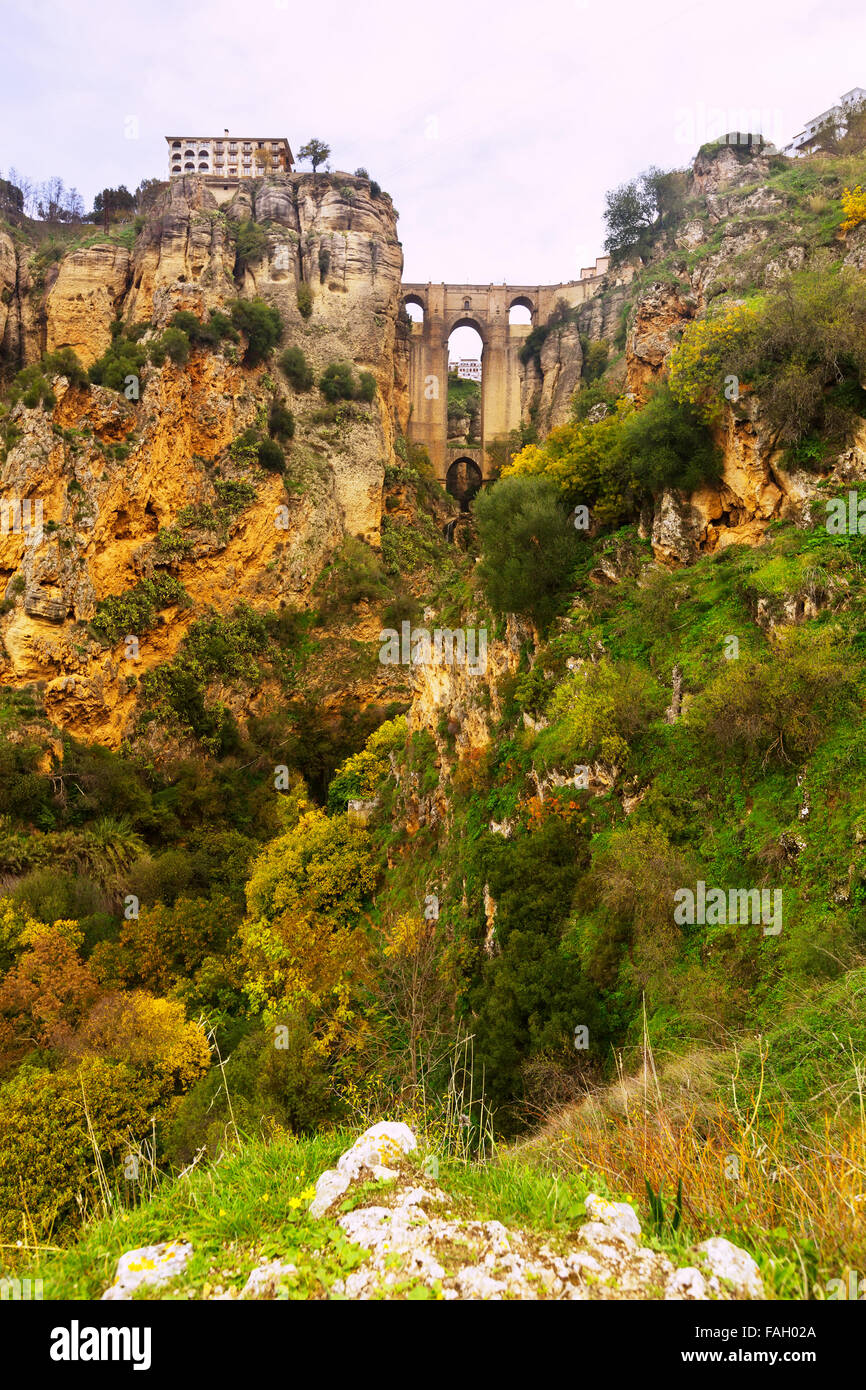Stone Bridge over river also called the Puente Nuevo in Ronda. Spain ...