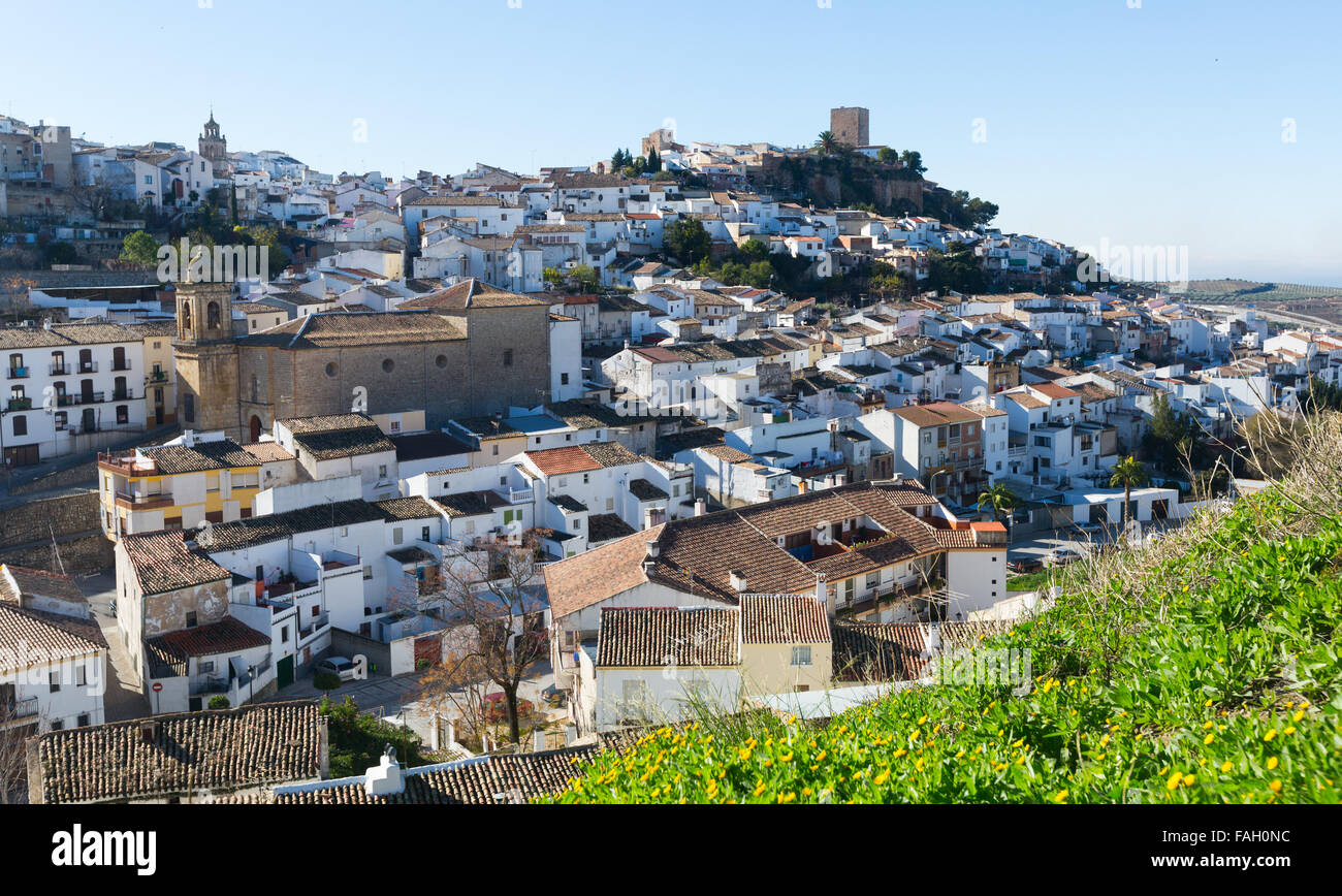 Old andalusian town with church and castle. Martos, Spain Stock Photo ...