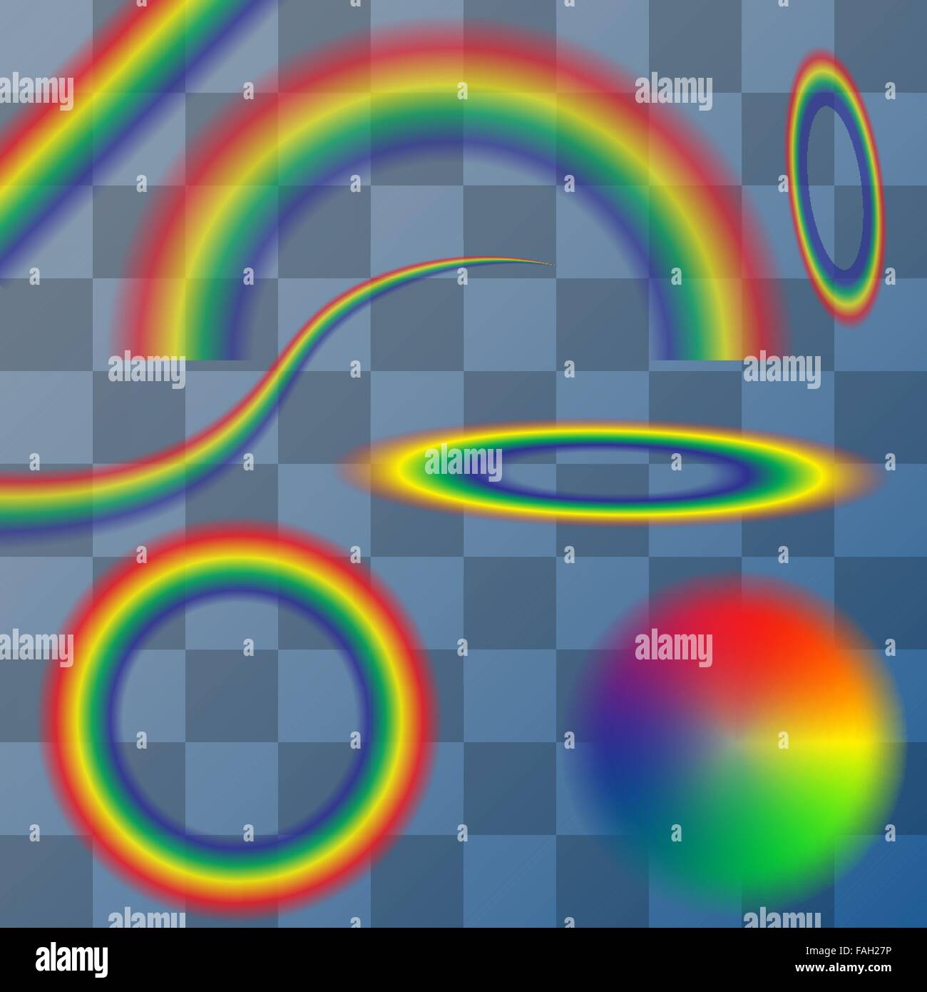 Different shapes of rainbows on transparent background. Isolated vector ...