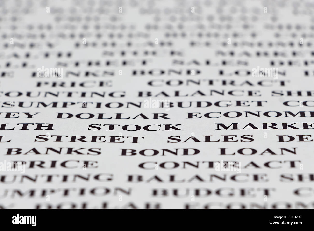 Economy or finance terms or words abstract background with shallow ...