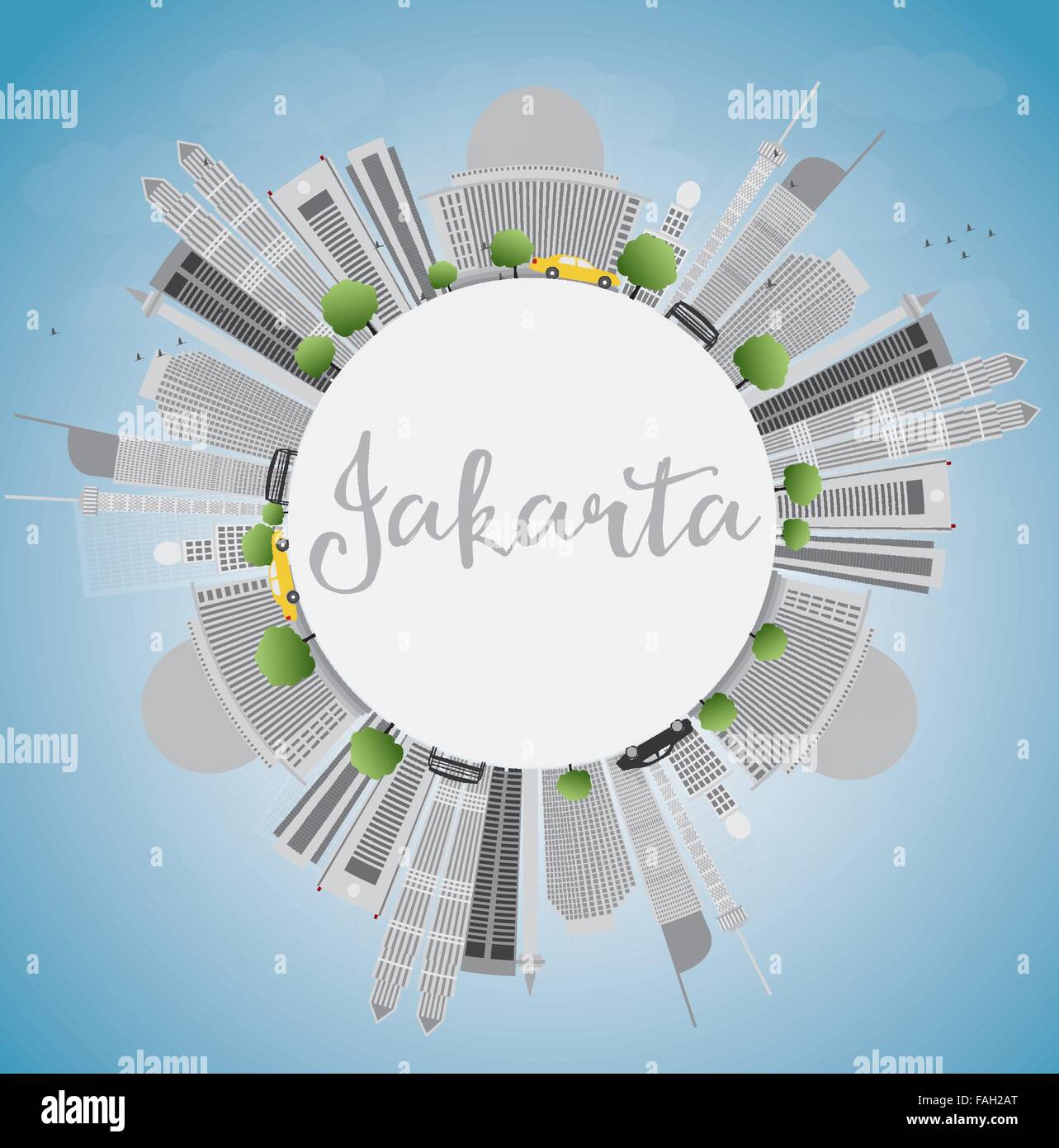 Jakarta skyline with grey landmarks Stock Vector Images - Alamy