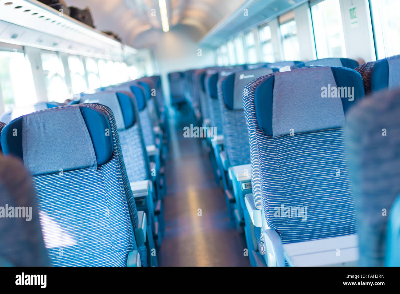 Blue train interior Stock Photo - Alamy