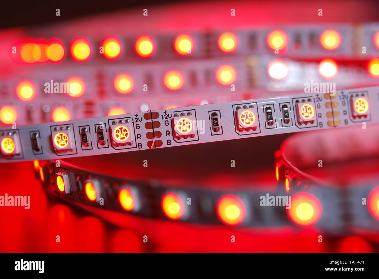 Red led strip on the black background Stock Photo - Alamy