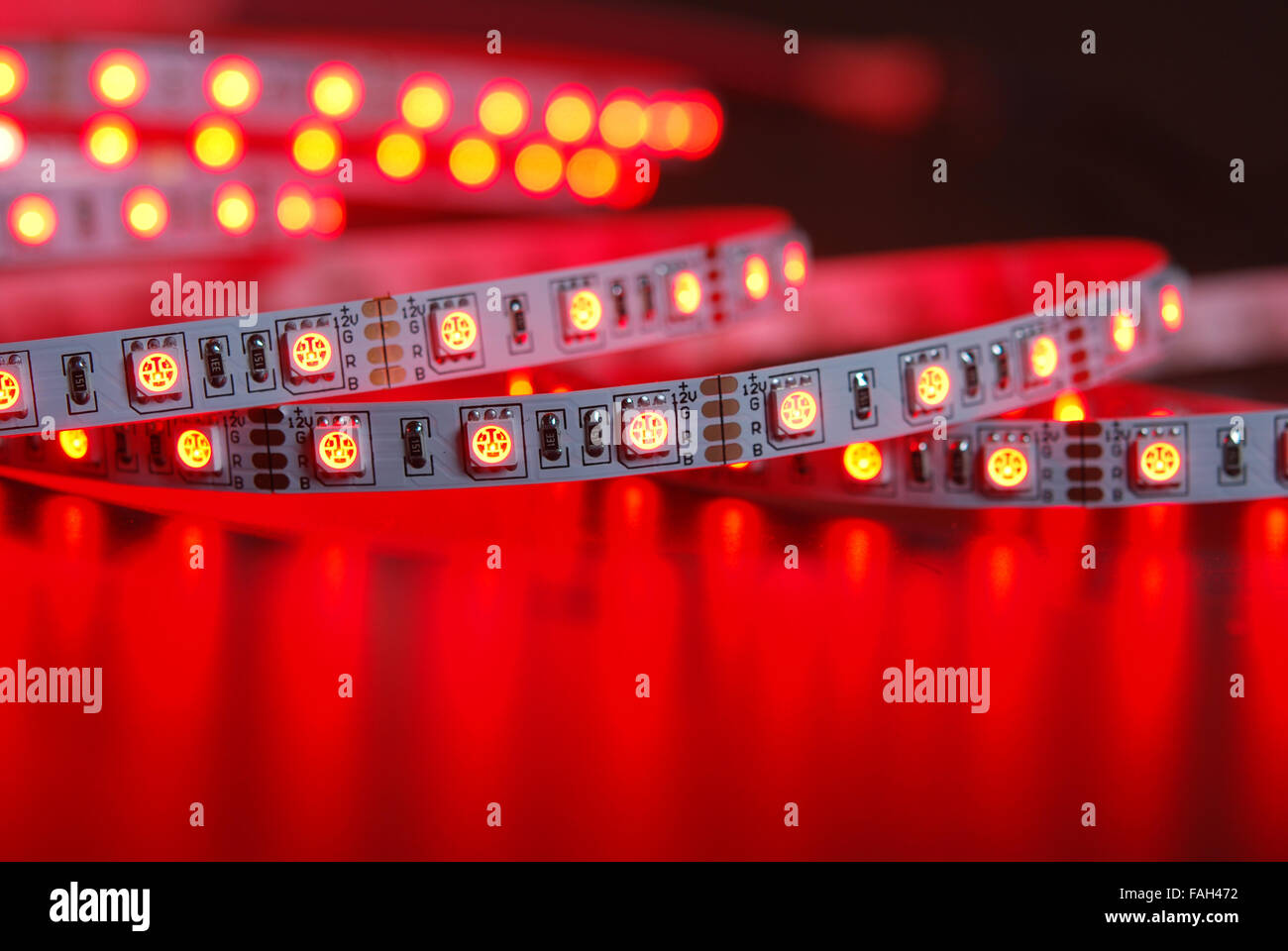 Red led strip on the black background Stock Photo - Alamy