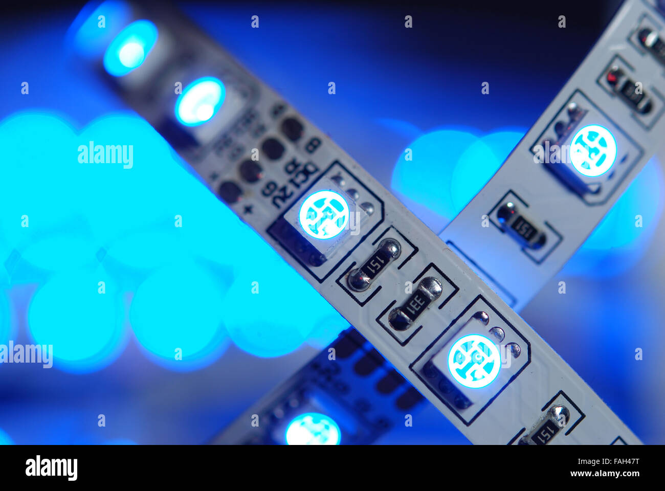 Blue led strip on the black background Stock Photo - Alamy
