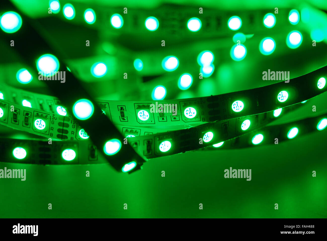 Green led strip on the black background Stock Photo - Alamy