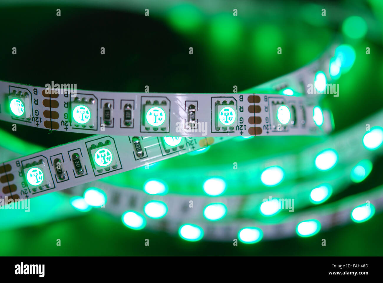 Green led strip on the black background Stock Photo - Alamy