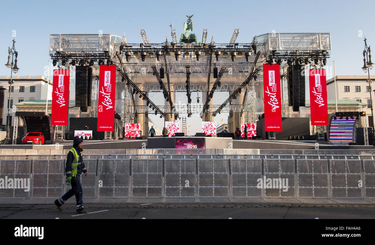 Berlin, Germany. 30th Dec, 2015. Large screens and a stage have been ...