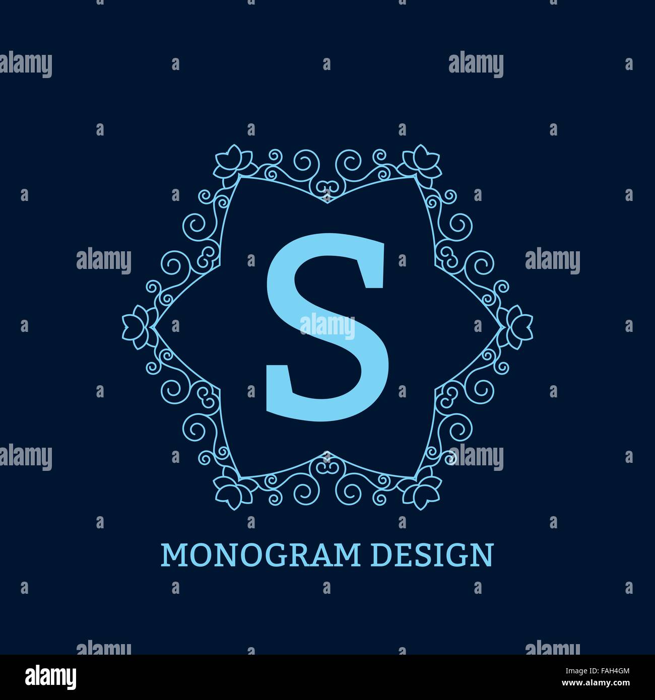 Vector illustration of the linear blue monogram Stock Vector Image ...
