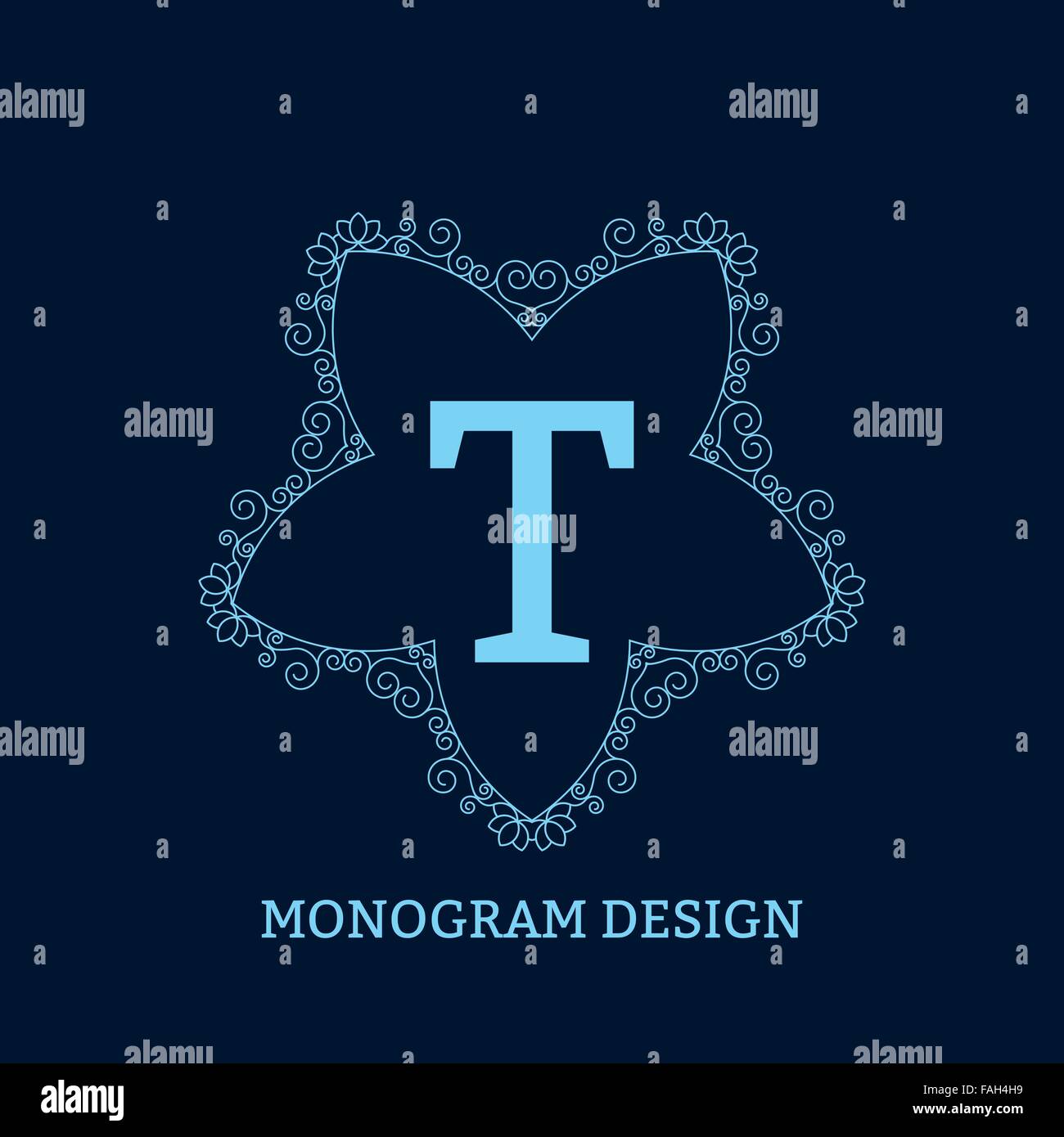 Vector illustration of the linear blue monogram Stock Vector Image ...