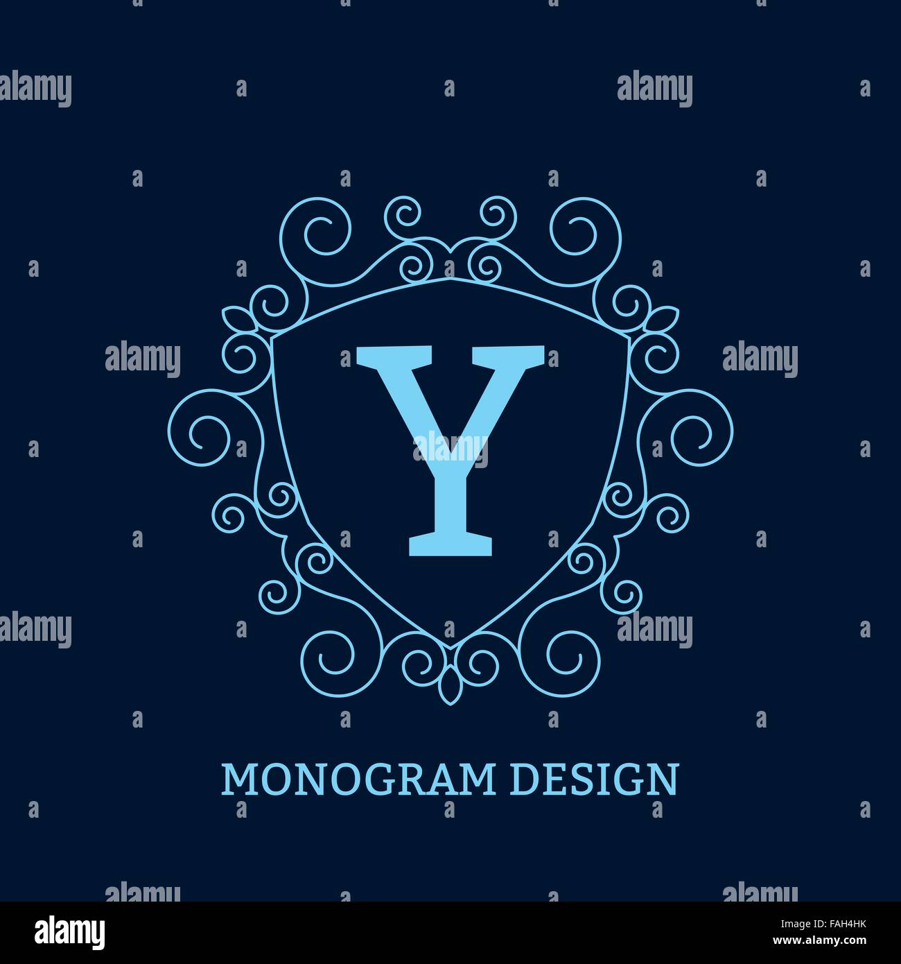Vector illustration of the linear blue monogram Stock Vector Image ...