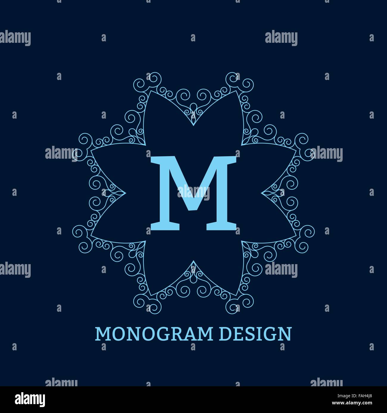 Vector illustration of the linear blue monogram Stock Vector Image ...