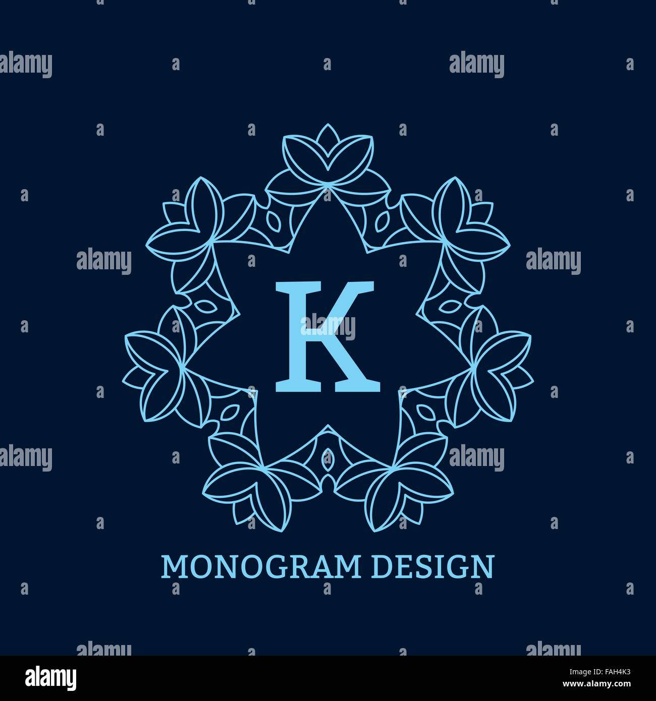 Vector illustration of the linear blue monogram Stock Vector Image ...