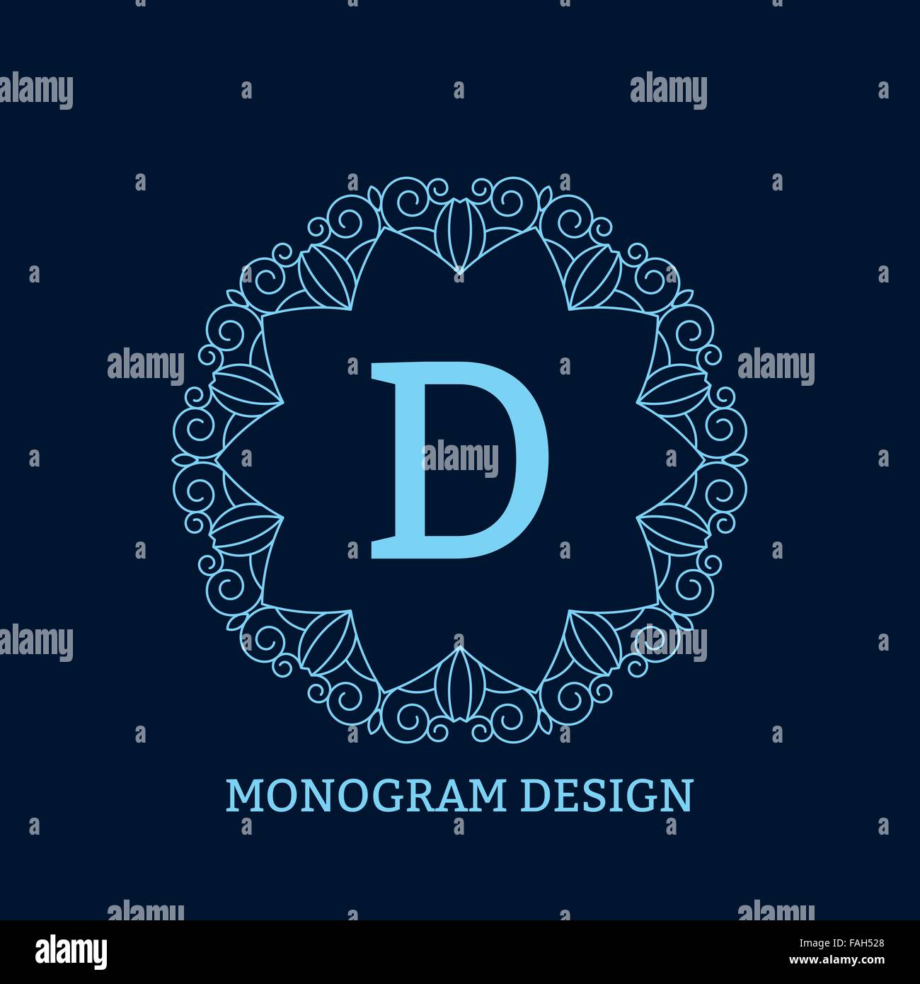 Vector illustration of the linear blue monogram Stock Vector Image ...