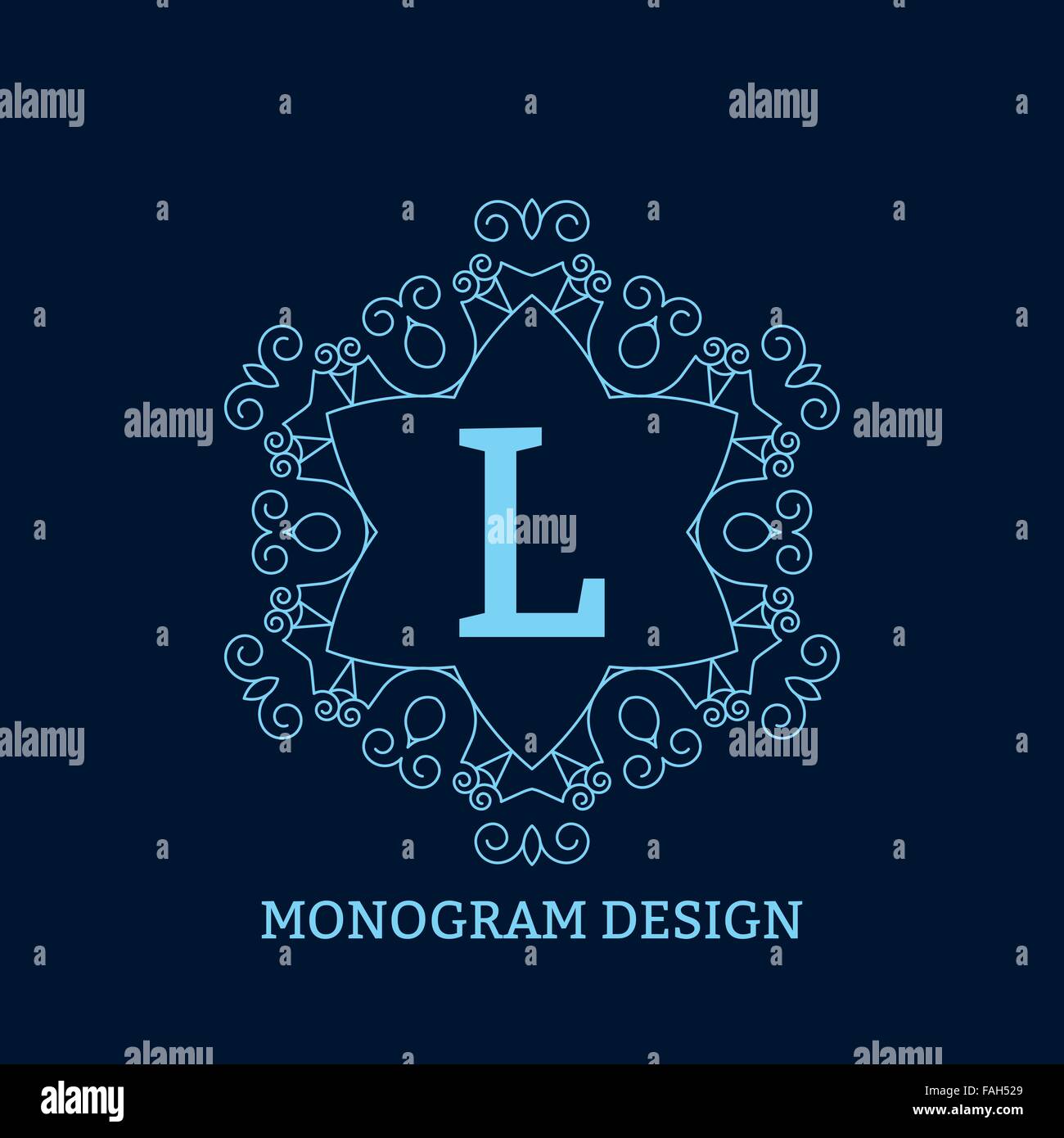 Vector illustration of the linear blue monogram Stock Vector Image ...