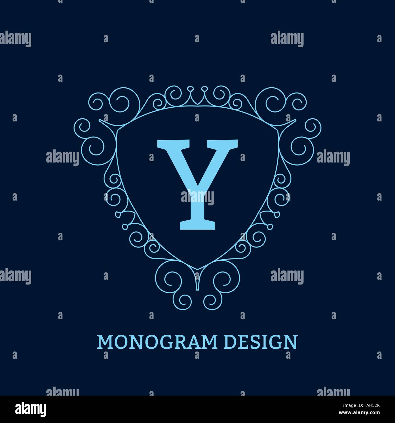 Vector illustration of the linear blue monogram Stock Vector Image ...