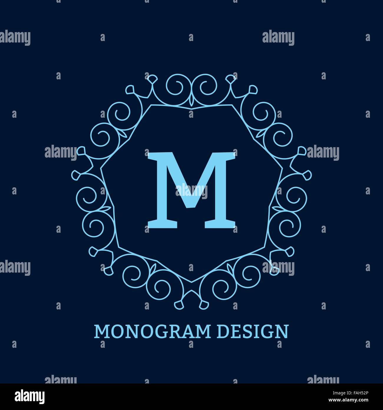Vector illustration of the linear blue monogram Stock Vector Image ...