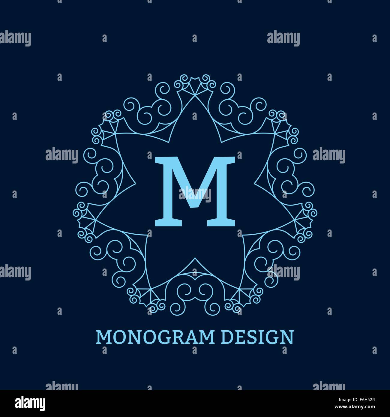 Vector illustration of the linear blue monogram Stock Vector Image ...