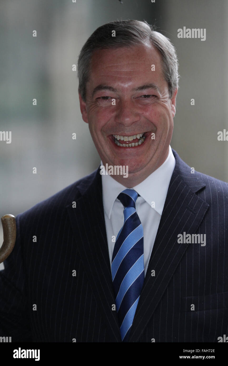 London, UK, 3rd May: Nigel Farage attends the Andrew Marr show at the ...