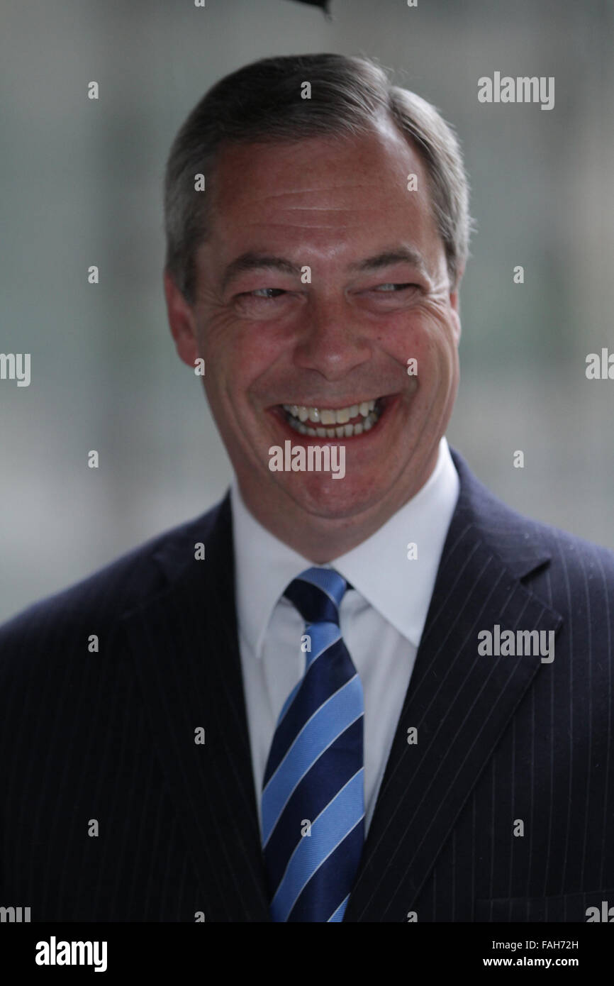 London, UK, 3rd May: Nigel Farage attends the Andrew Marr show at the ...