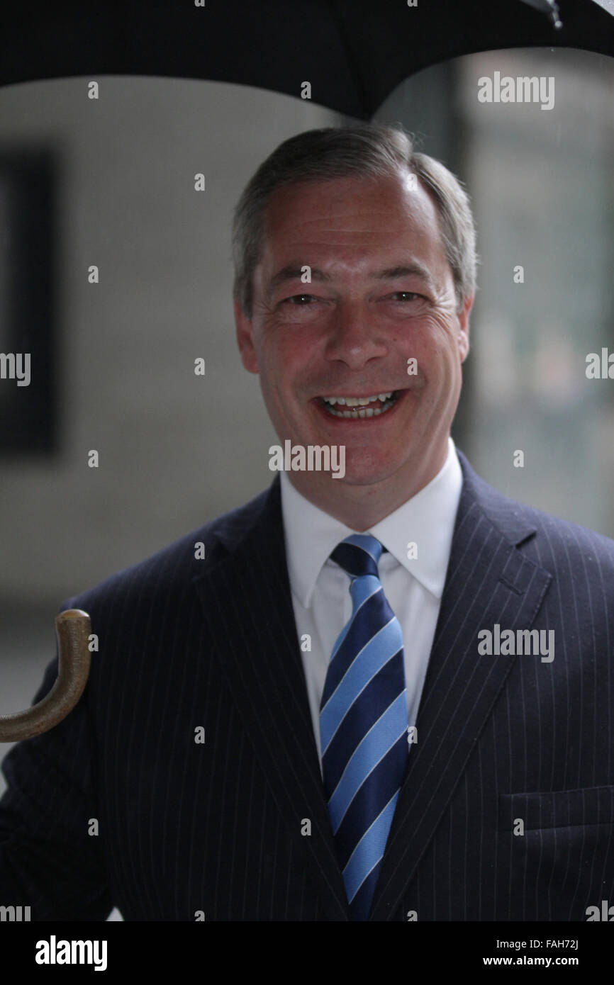 London, UK, 3rd May: Nigel Farage attends the Andrew Marr show at the ...