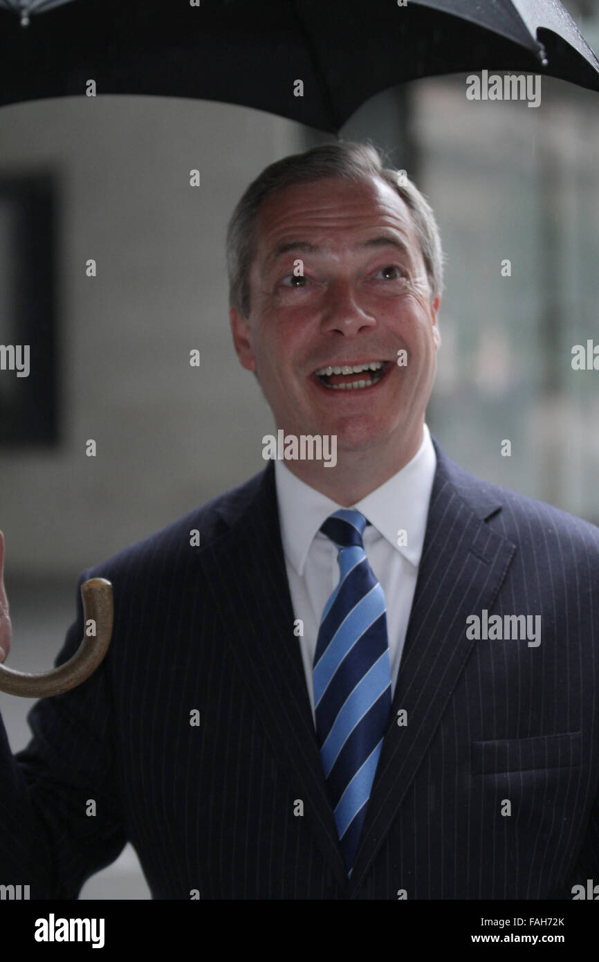 London, UK, 3rd May: Nigel Farage attends the Andrew Marr show at the ...