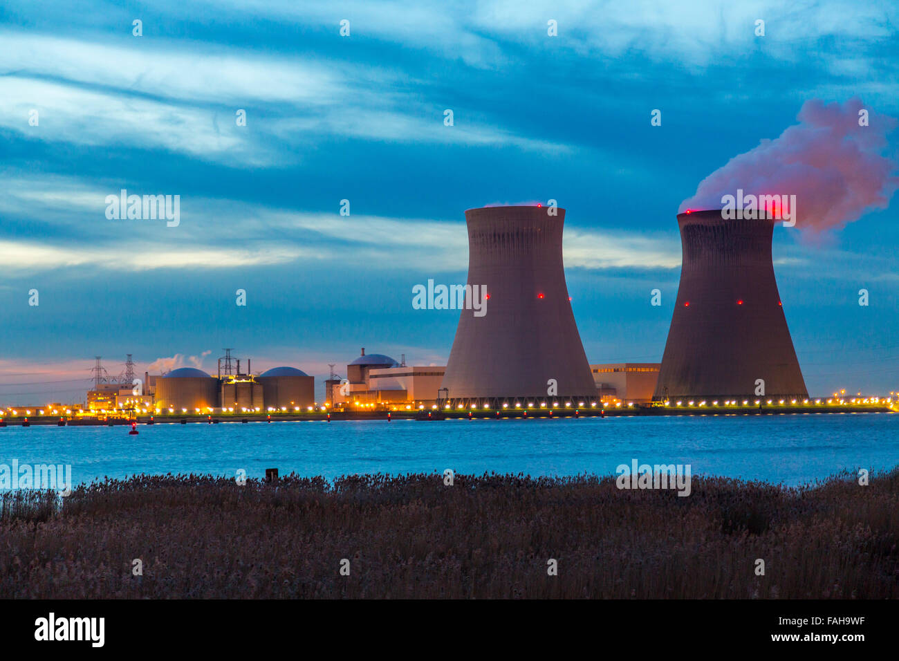 The Belgian Doel Nuclear Power Station, near Antwerp, on the Scheldt ...