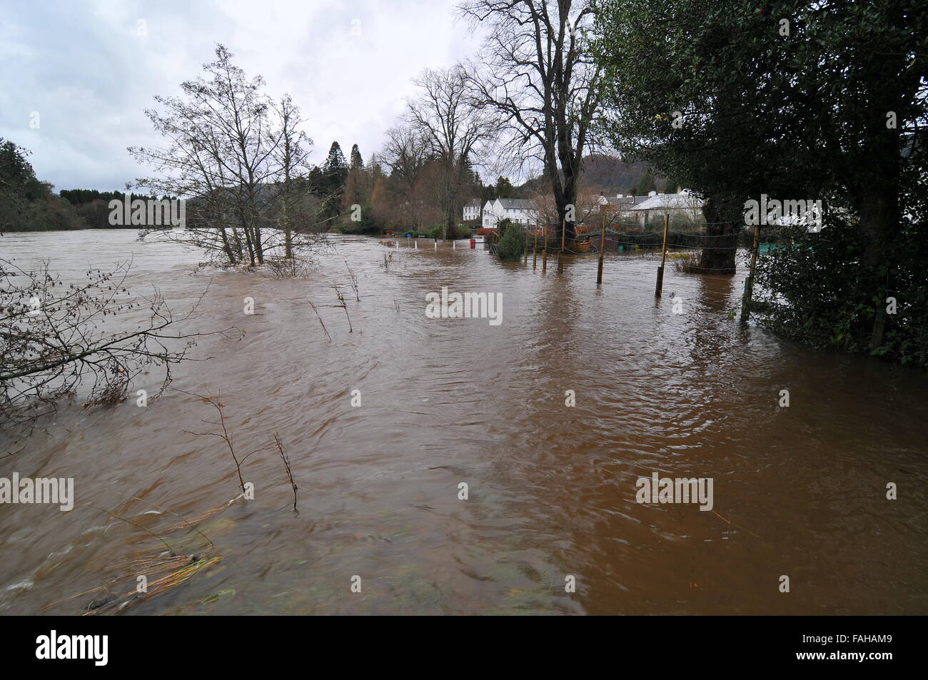 Dunkeld, Perthshire, Scotland, UK. Local flooding during Storm Frank ...
