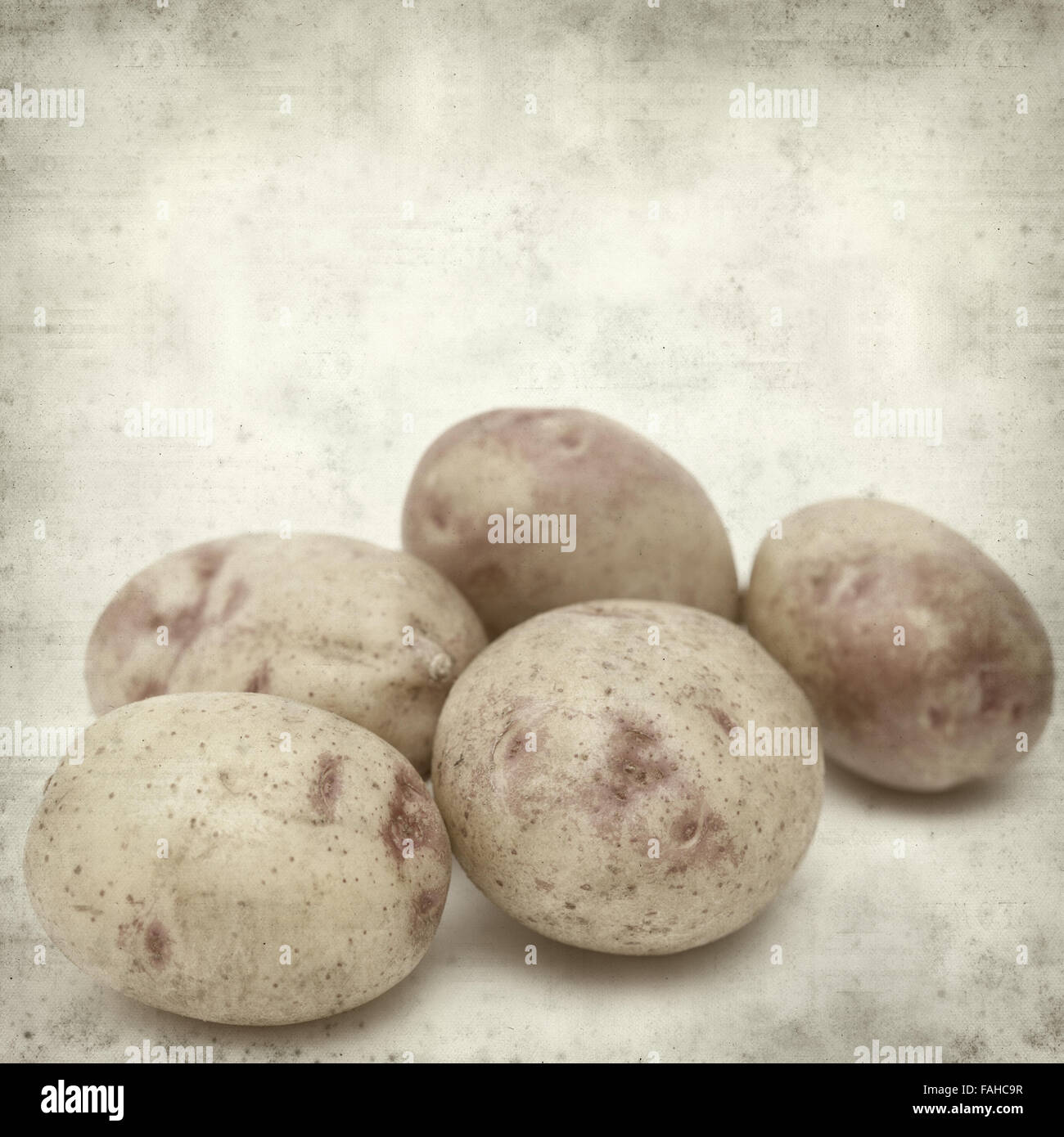 textured old paper background with new potatoes Stock Photo - Alamy