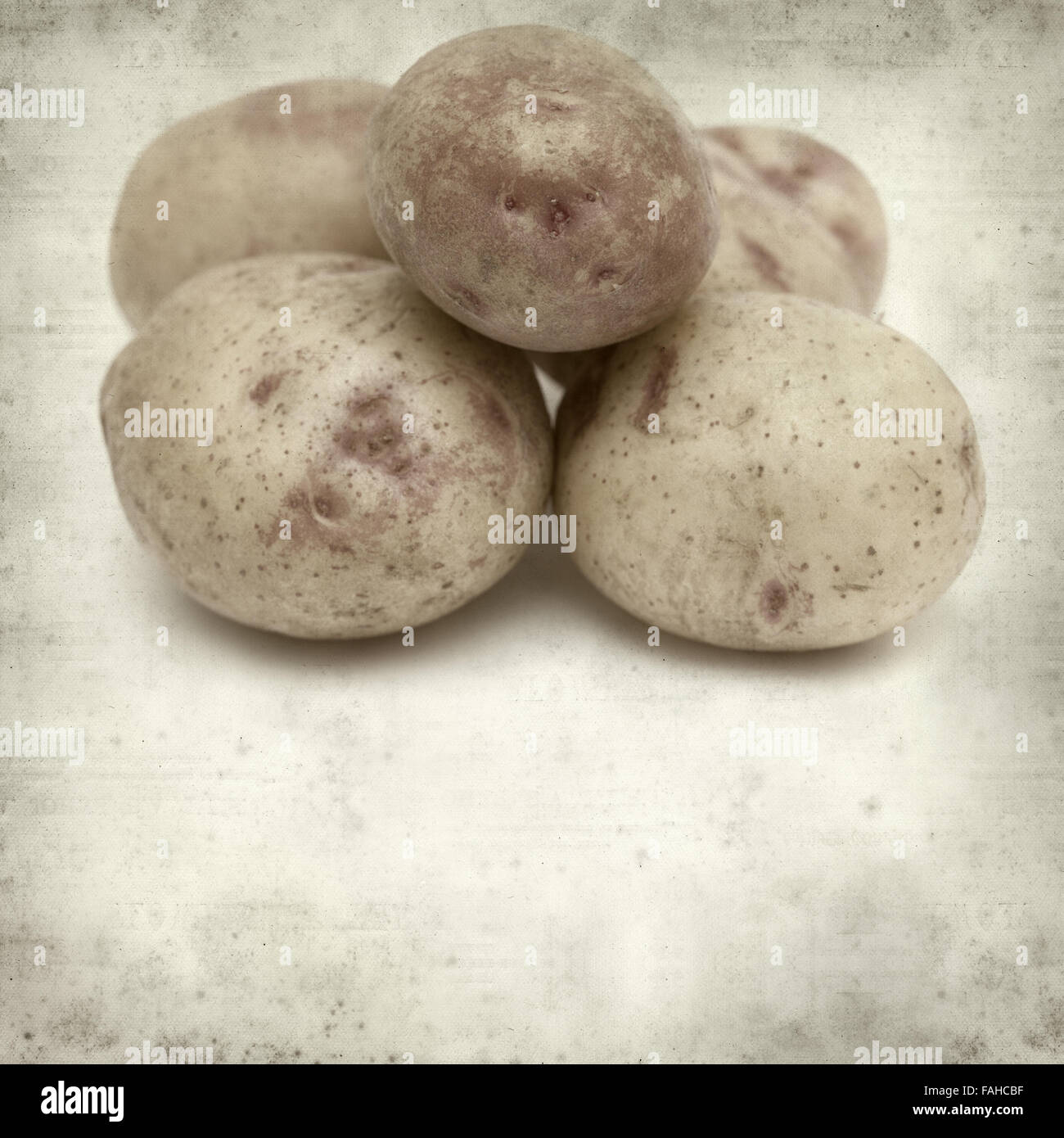 textured old paper background with new potatoes Stock Photo - Alamy