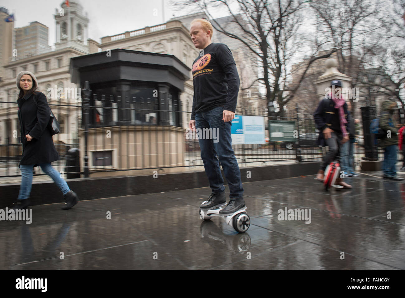 New York, NY, USA. 29th Dec, 2015. Tim Haden demonstrates a hoverboard ...
