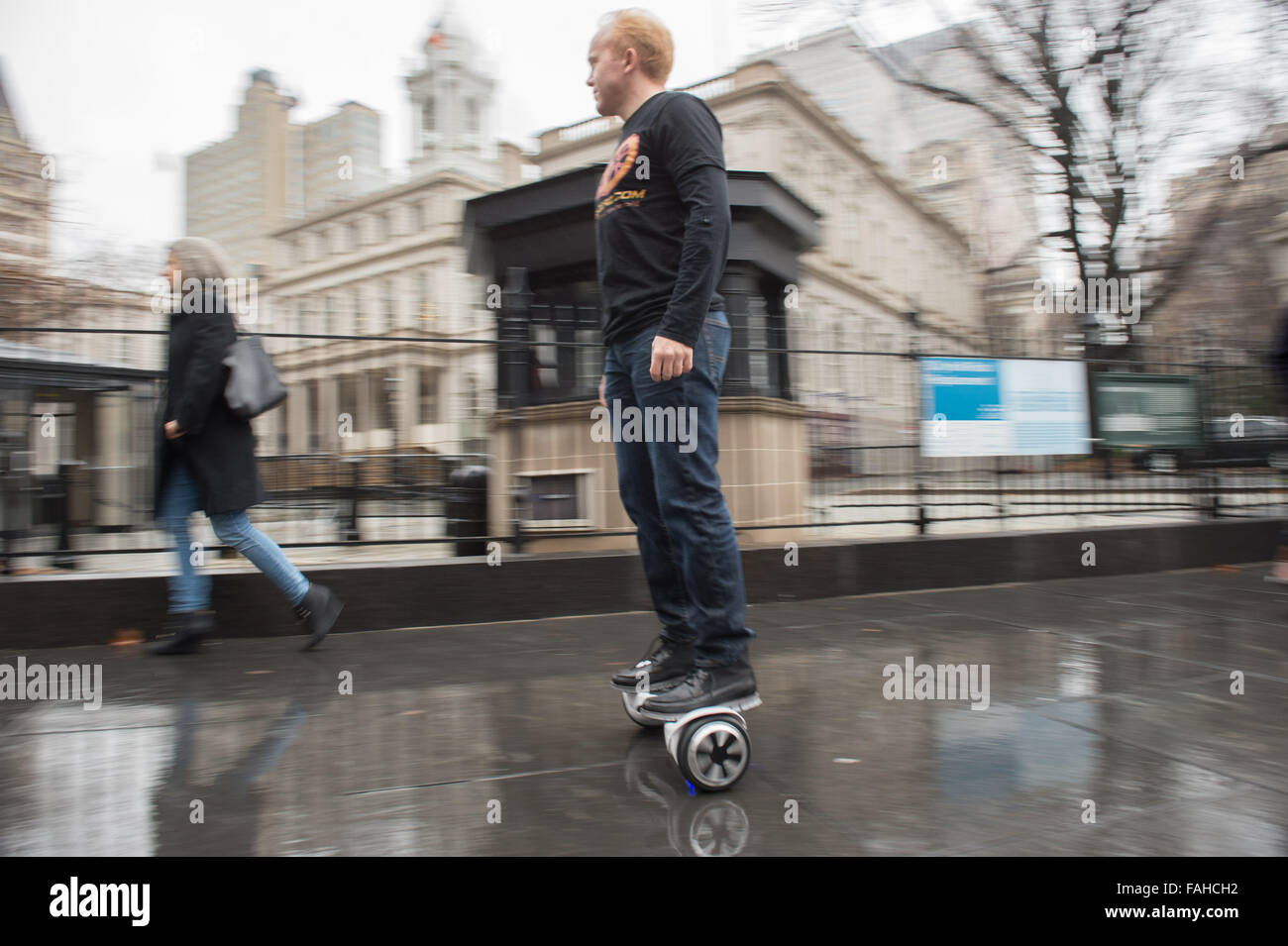 New York, NY, USA. 29th Dec, 2015. Tim Haden demonstrates a hoverboard ...