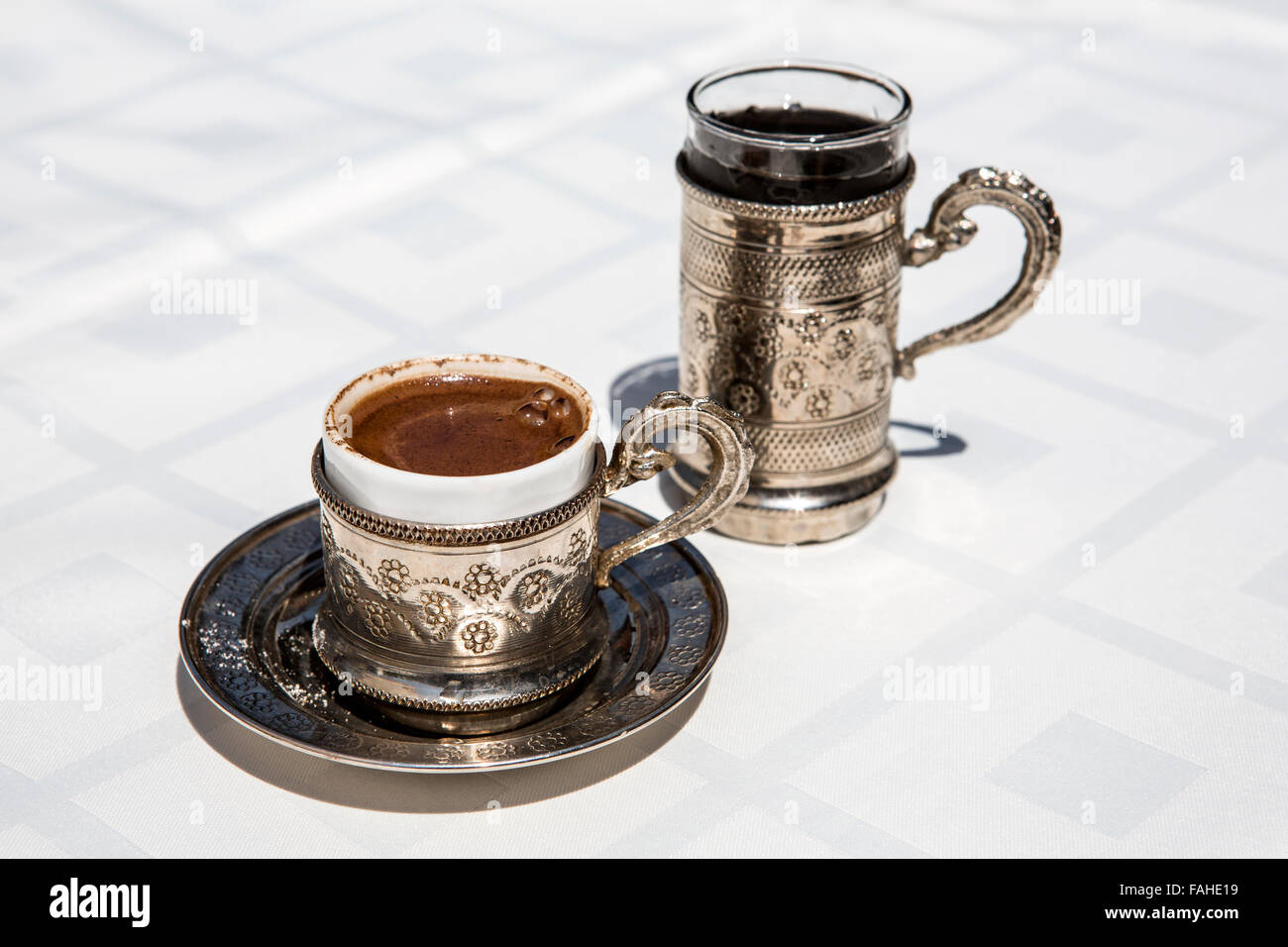 Cup of Turkish Coffee with water Stock Photo - Alamy