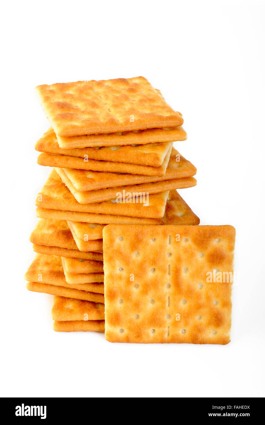 salty crackers on white background Stock Photo - Alamy