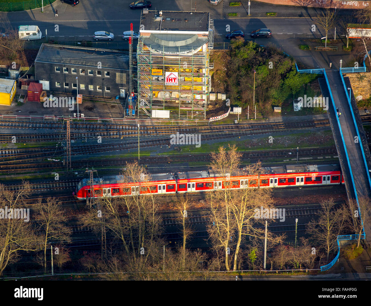Aerial view, signal box Styrum is built after a fire, German Railways ...