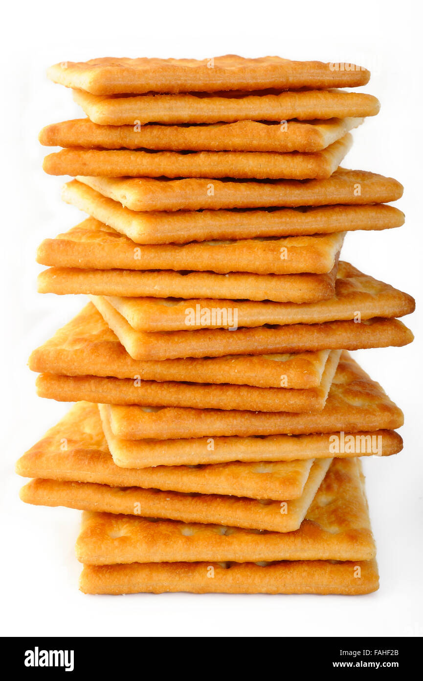 salty crackers on white background Stock Photo - Alamy