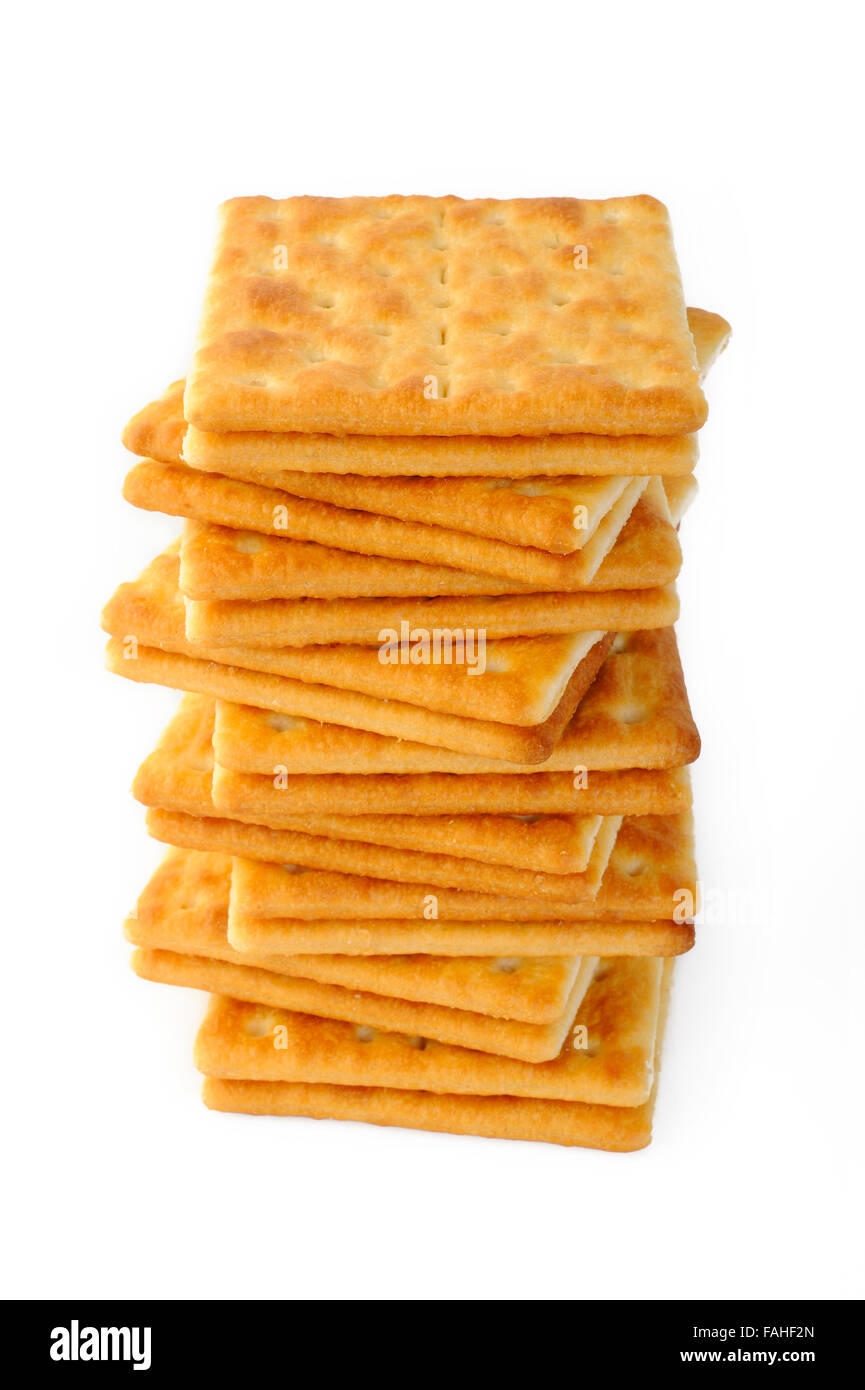 salty crackers on white background Stock Photo - Alamy