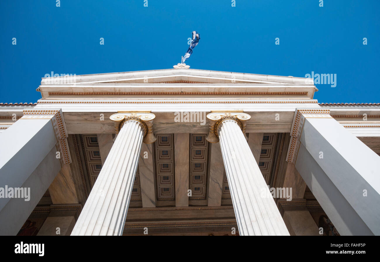 Exterior roof details and columns of Athens university building ...