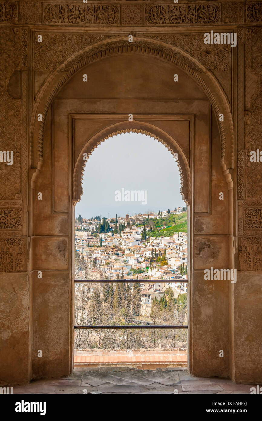 Nice arch door in ancient Arabian palace Alhambra. Granada, Spain Stock ...