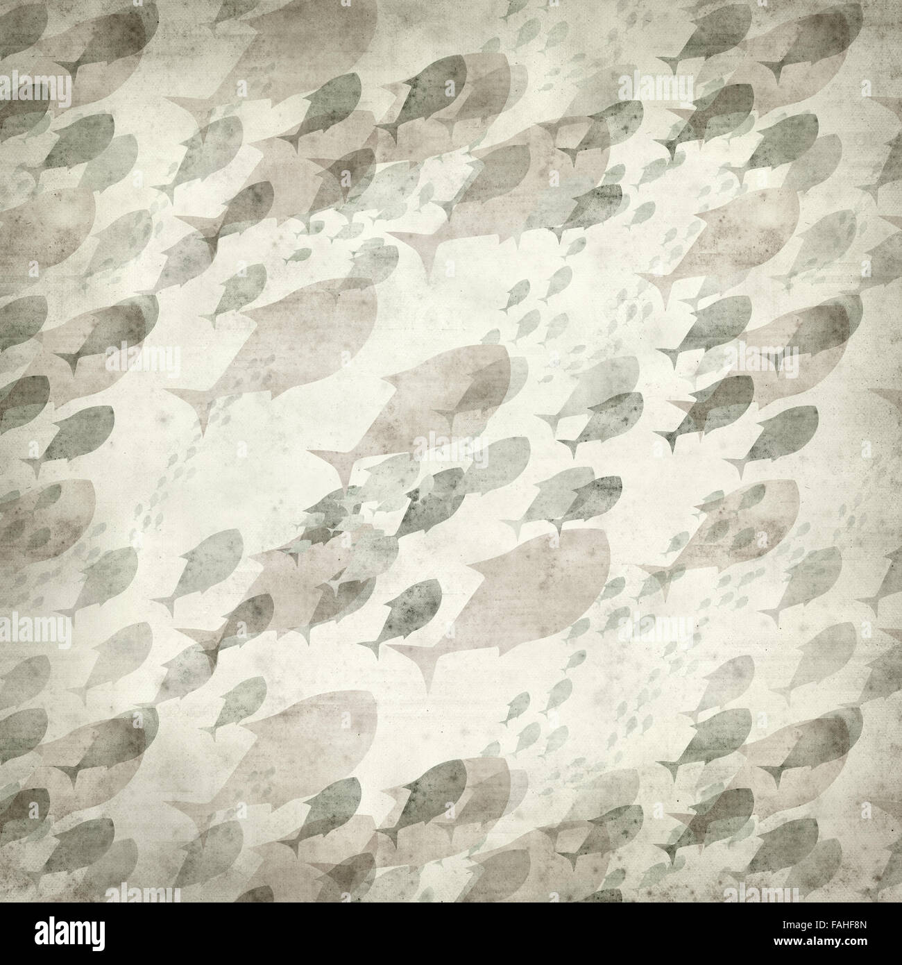 textured old paper background with swimming fish illustration Stock ...