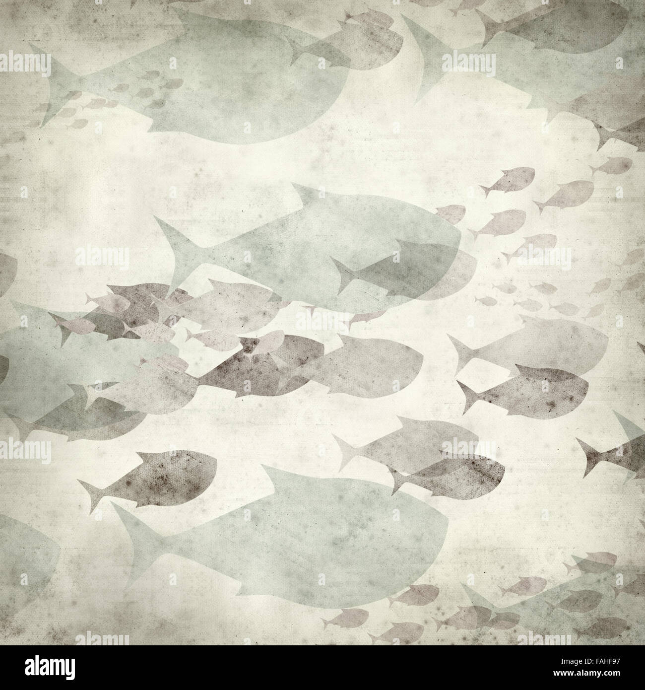 textured old paper background with swimming fish illustration Stock ...