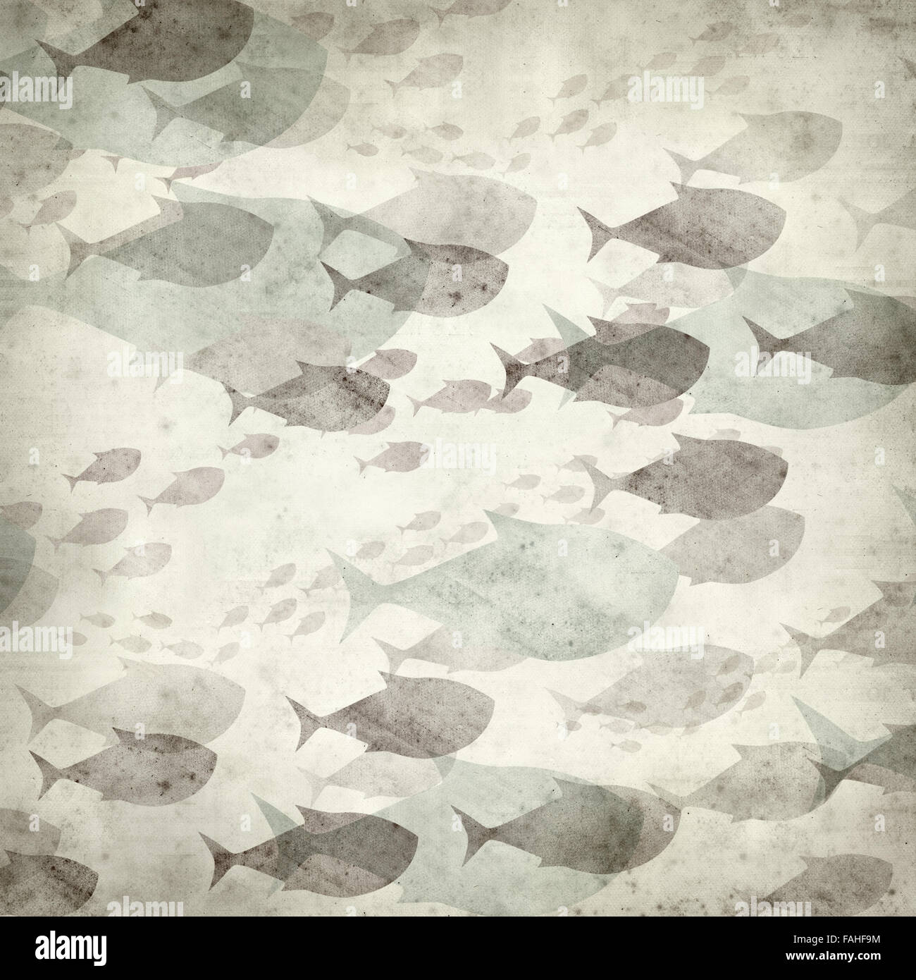 textured old paper background with swimming fish illustration Stock ...