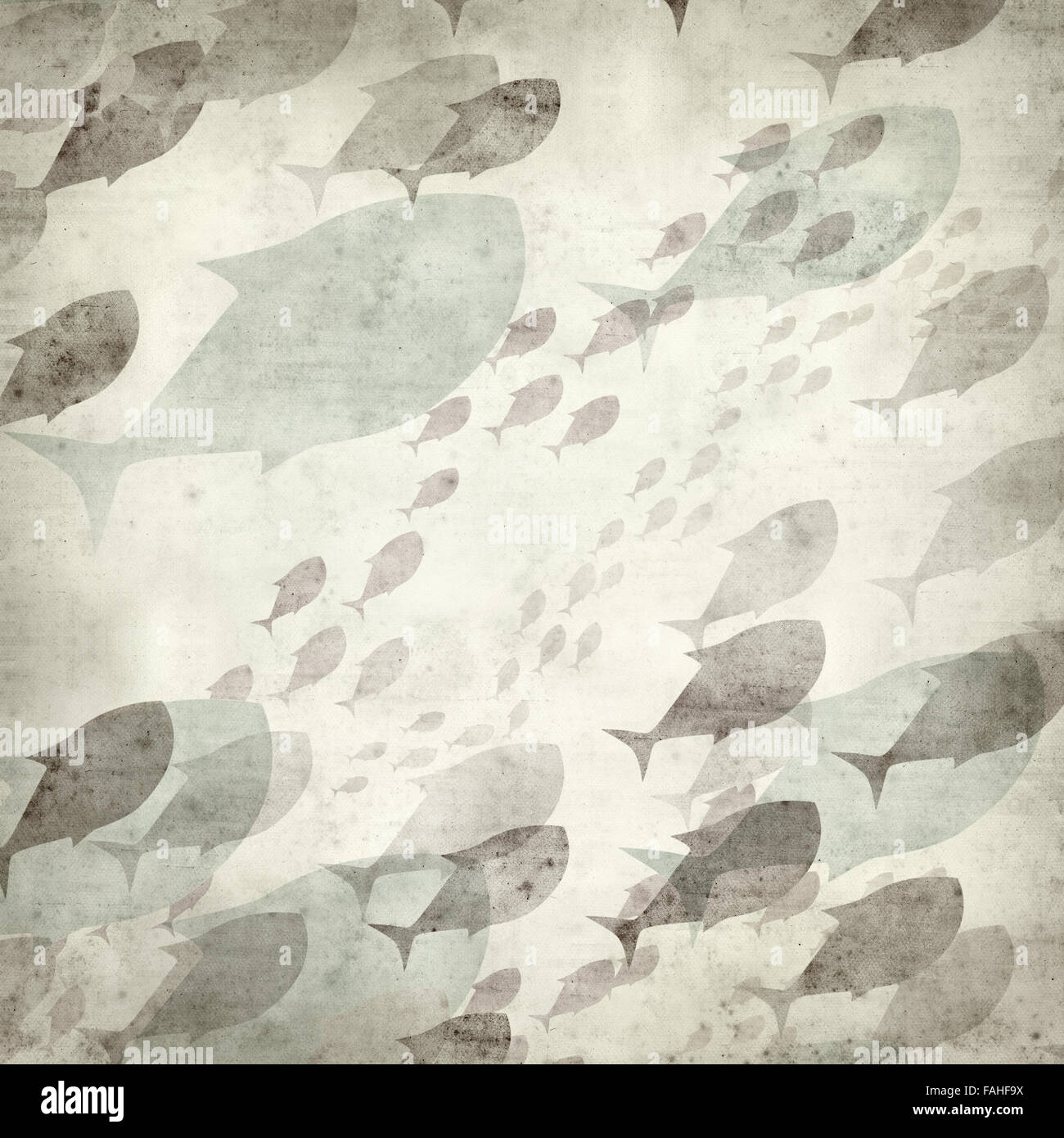 textured old paper background with swimming fish illustration Stock ...