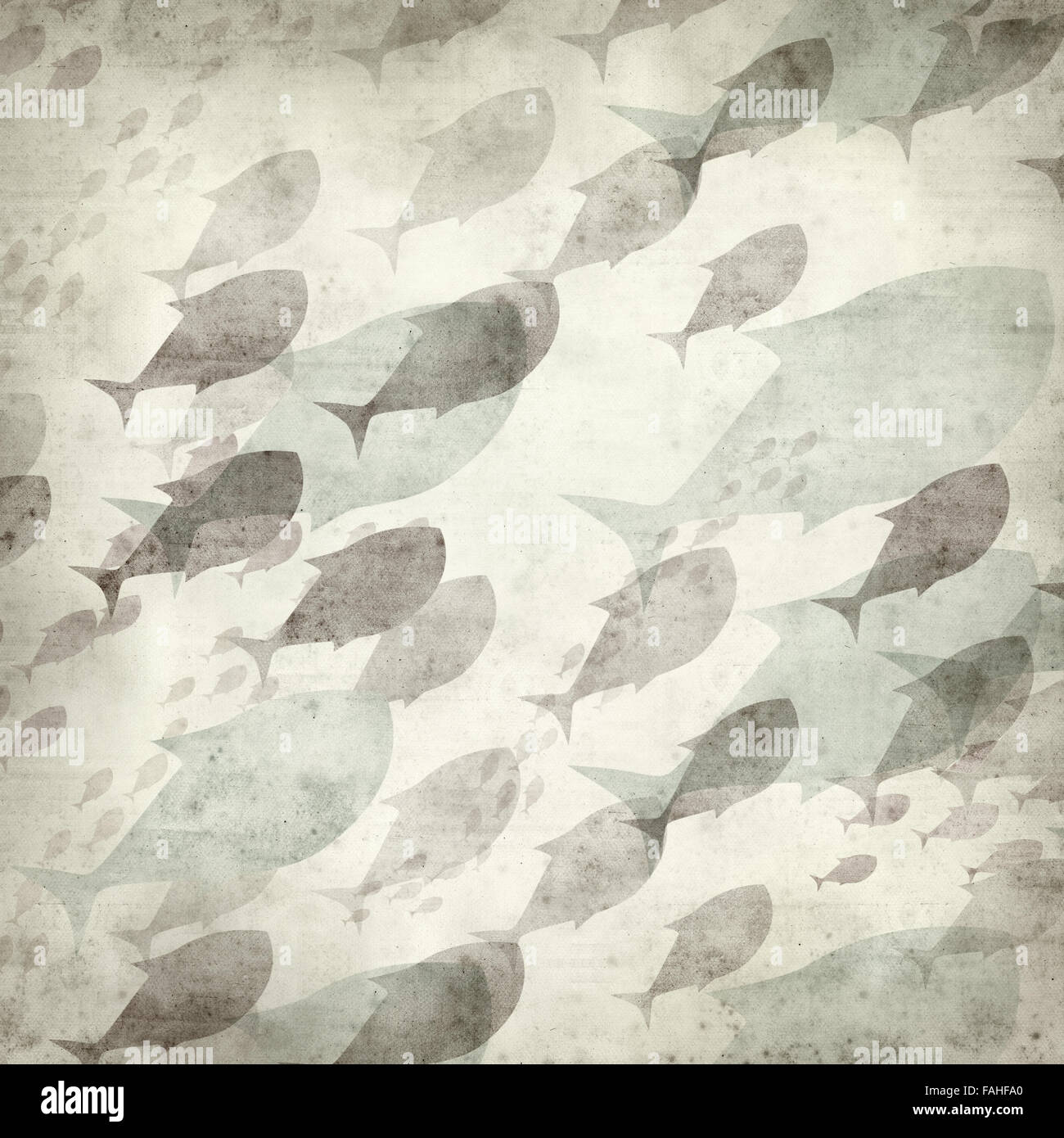 textured old paper background with swimming fish illustration Stock ...