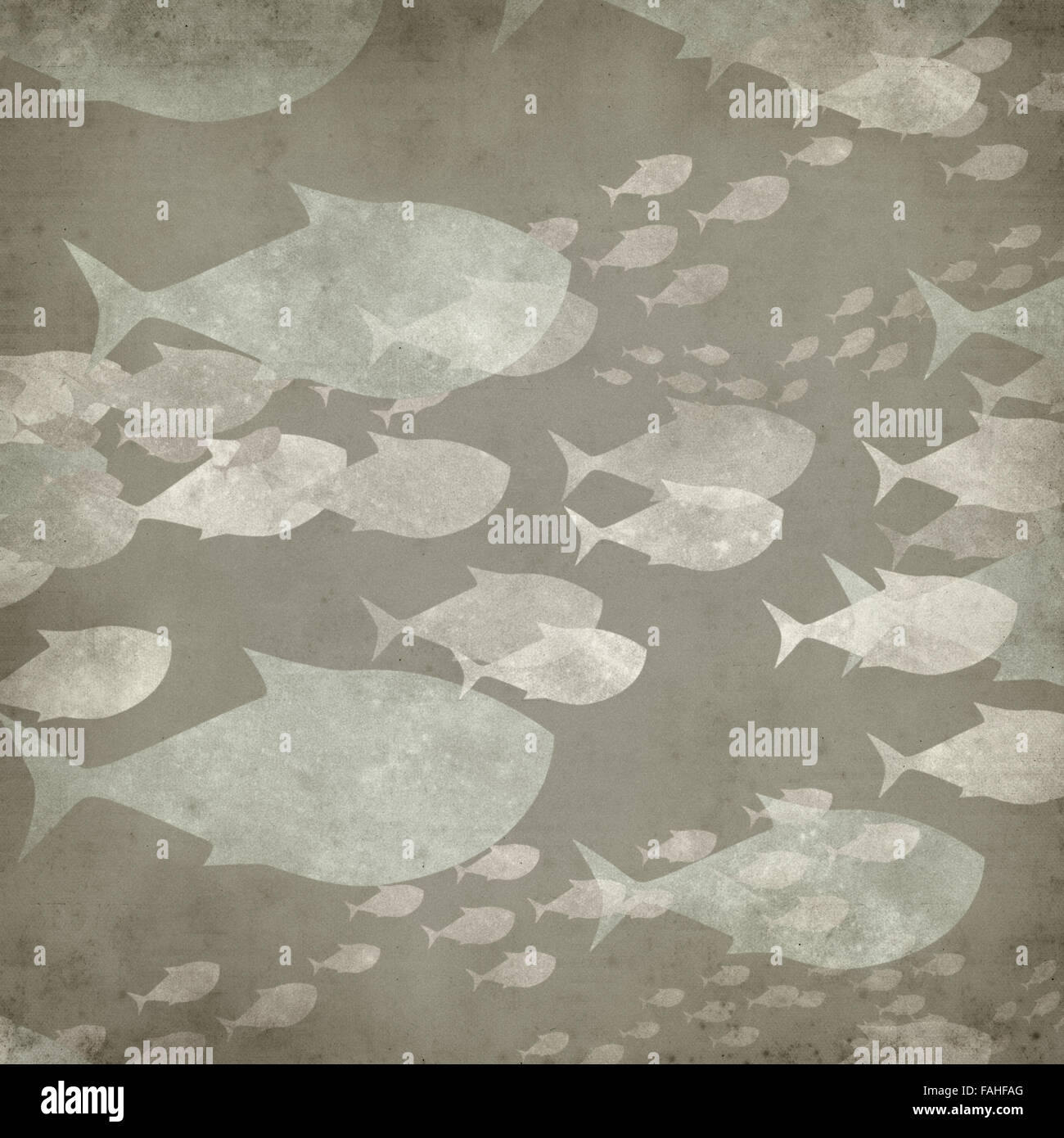 textured old paper background with swimming fish illustration Stock ...