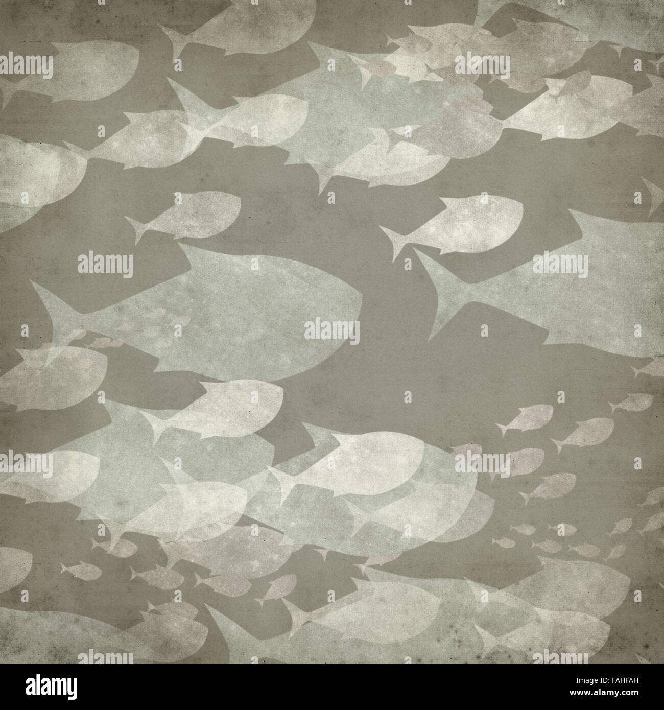 textured old paper background with swimming fish illustration Stock ...