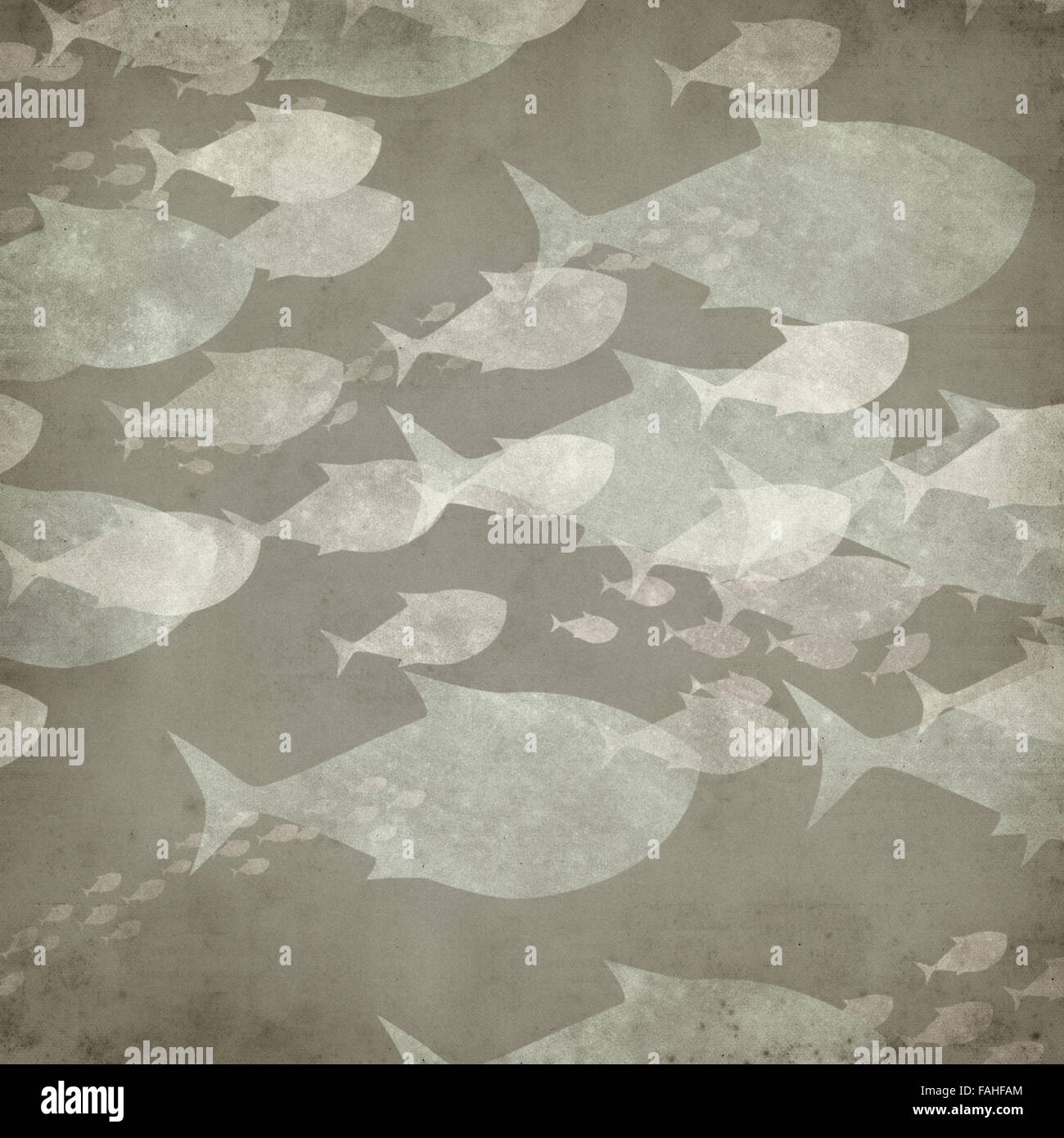 textured old paper background with swimming fish illustration Stock ...