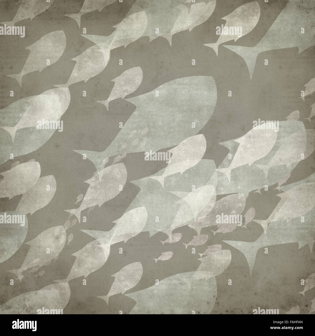 textured old paper background with swimming fish illustration Stock ...