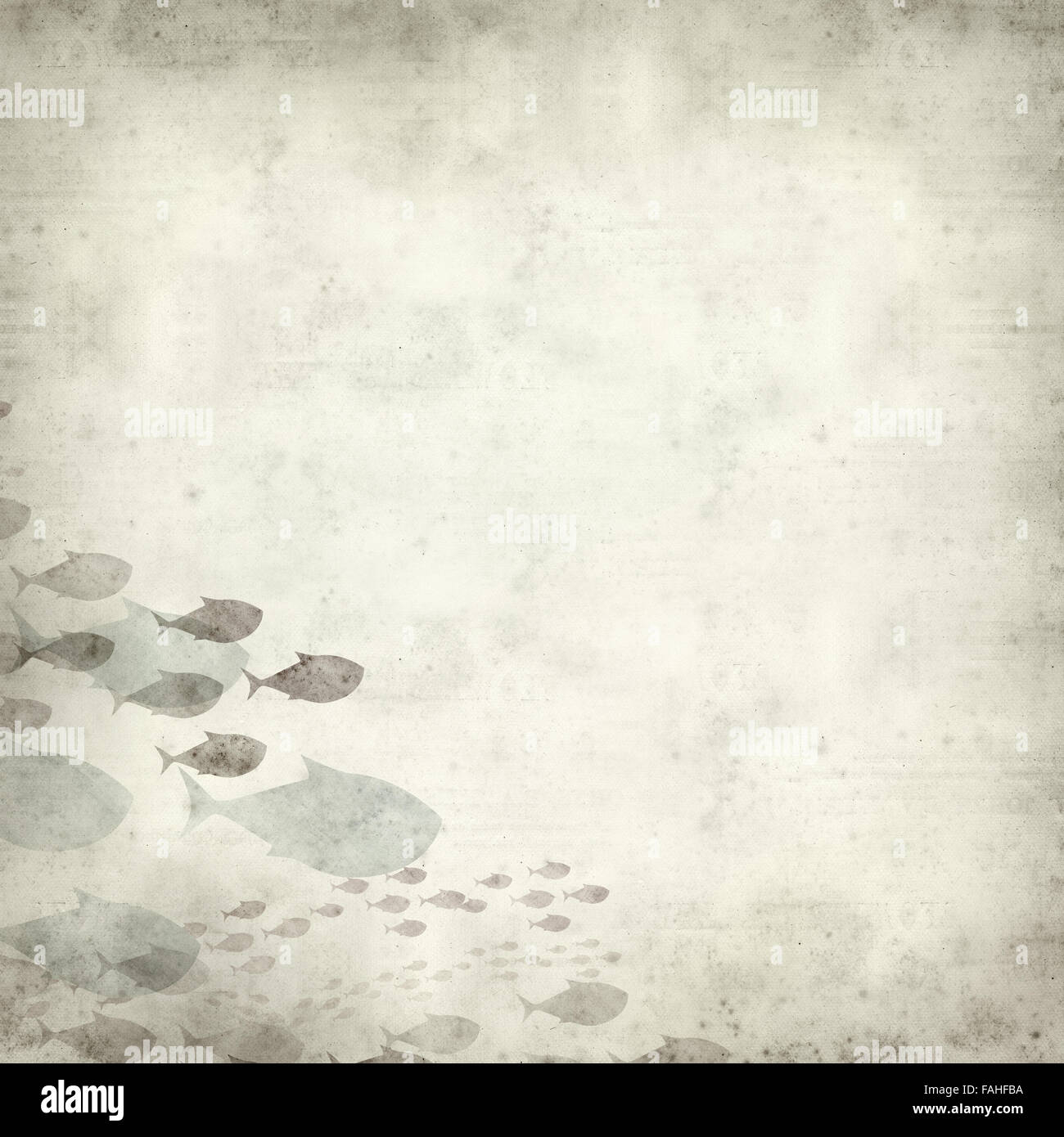 textured old paper background with swimming fish illustration Stock ...