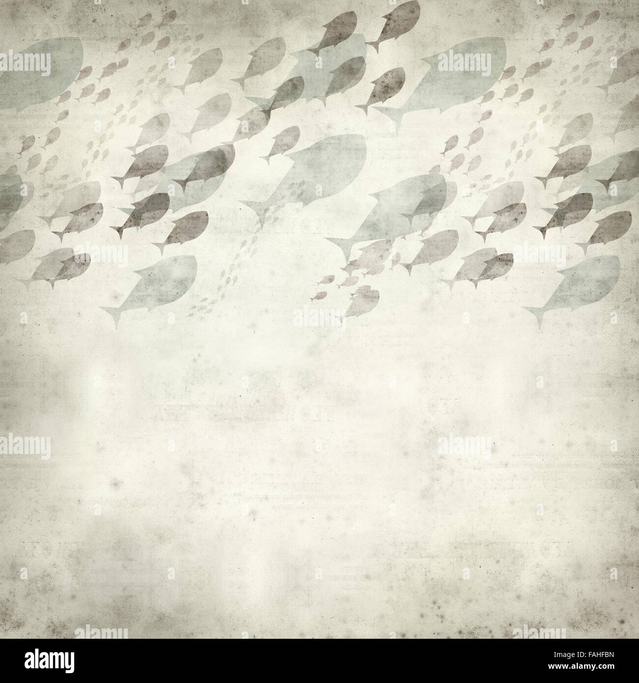 textured old paper background with swimming fish illustration Stock ...